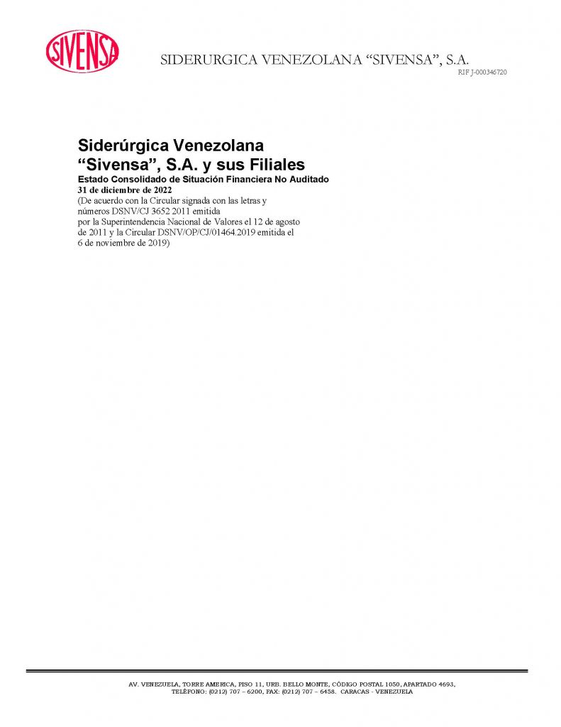 BVC » SIDERÚRGICA VENEZOLANA “SIVENSA”, S.A Y SUS FILIALES INFORMACIÓN ...