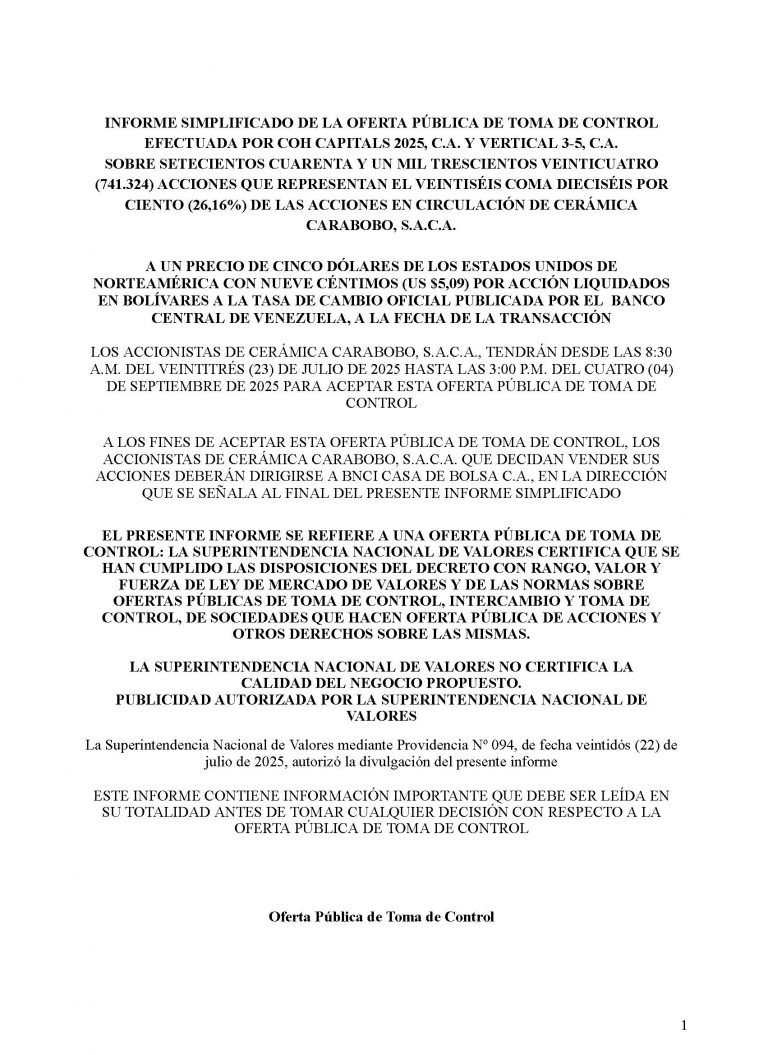 BVC » BOLSA DE VALORES DE CARACAS. HECHO DE INTERÉS-INFORME ...
